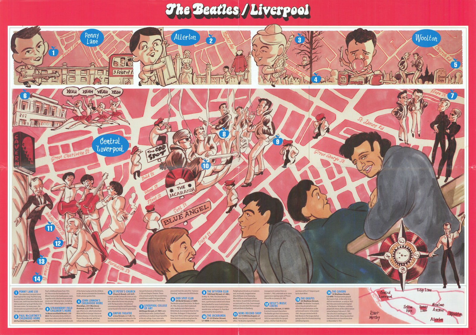The Beatles / Liverpool pictorial city map of venues and song locations ...
