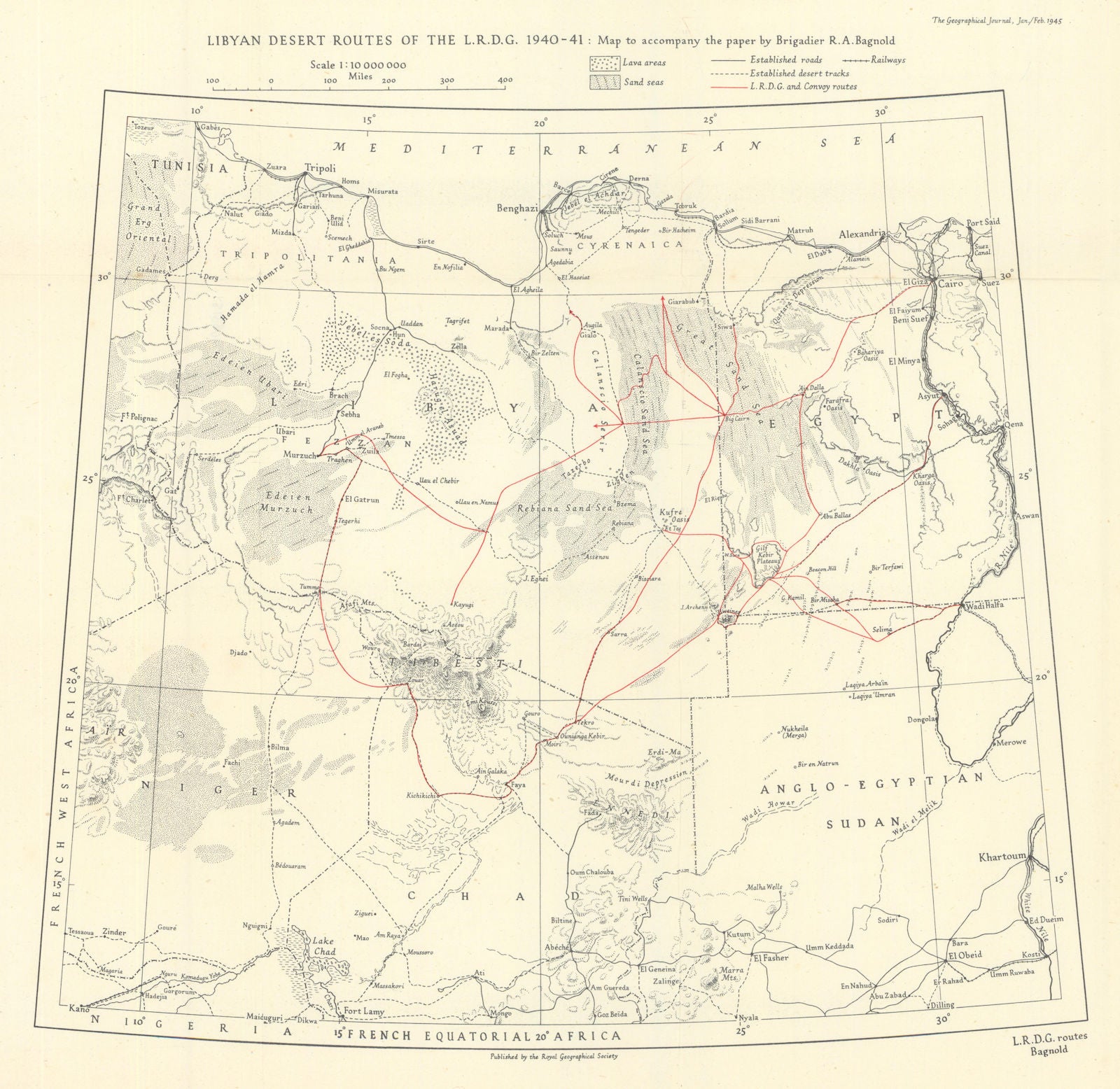 Long Range Desert Group. Libya Egypt Routes 1940-41 WW2 RGS/Bagnold ...