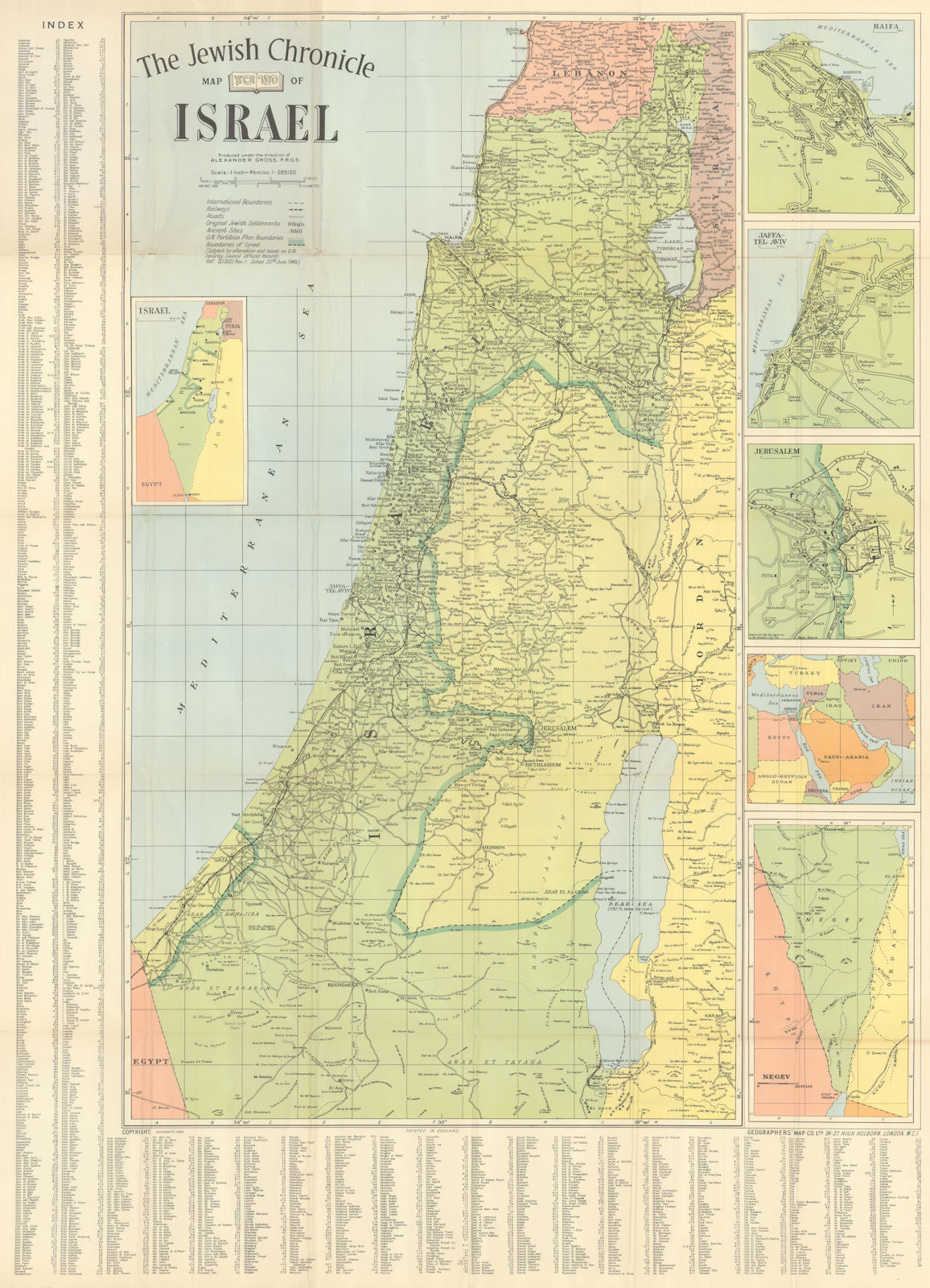 Jewish Chronicle map of Israel showing its initial post-Armistice ...