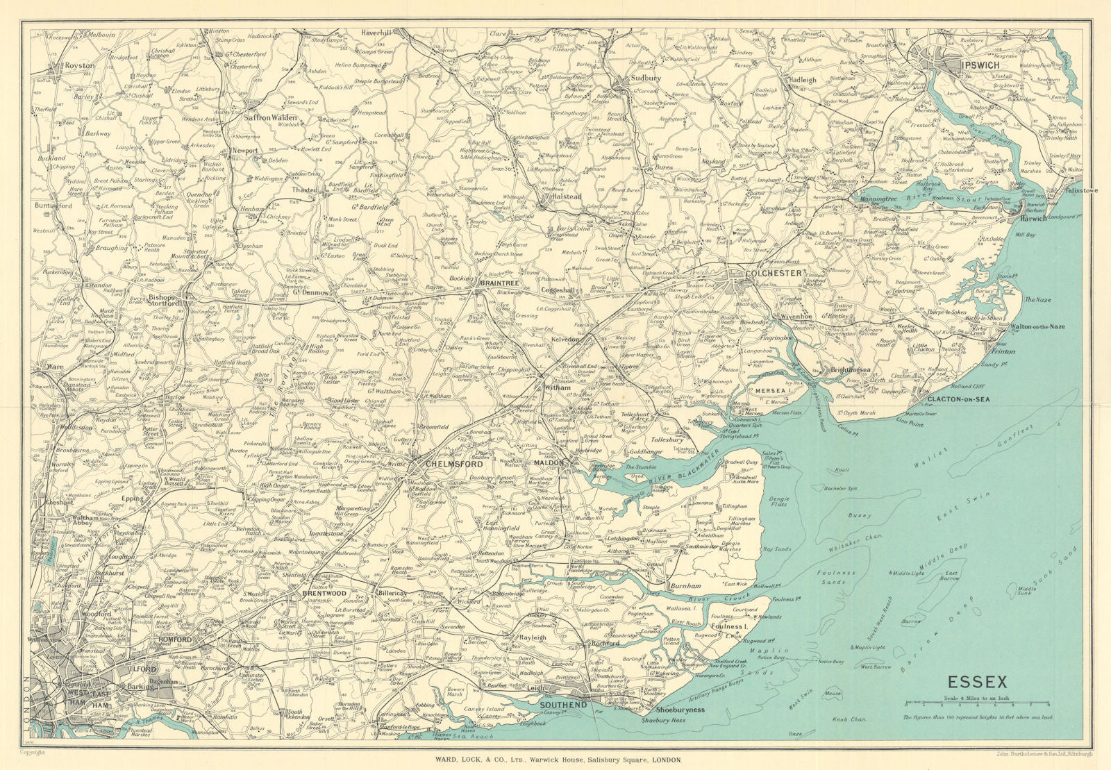 ESSEX vintage tourist map. Northern Thames Estuary WARD LOCK 1938 old ...