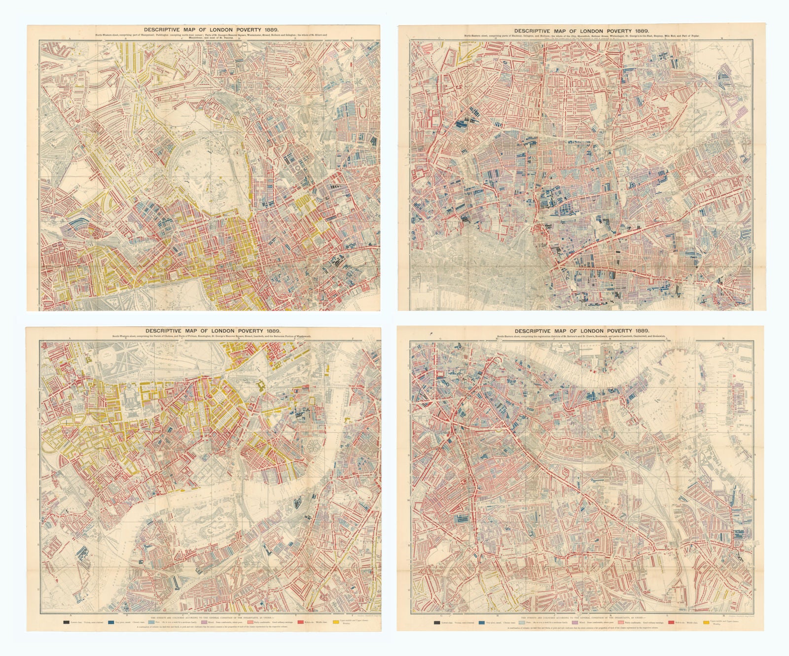 Descriptive map of London Poverty on 4 sheets each 62x57cm by Charles ...