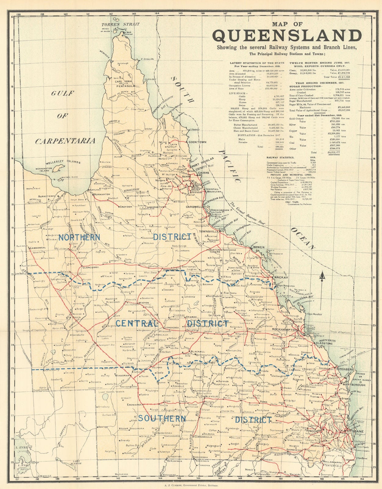 Map of Queensland showing the several Railway Systems… by A.J. Cumming ...