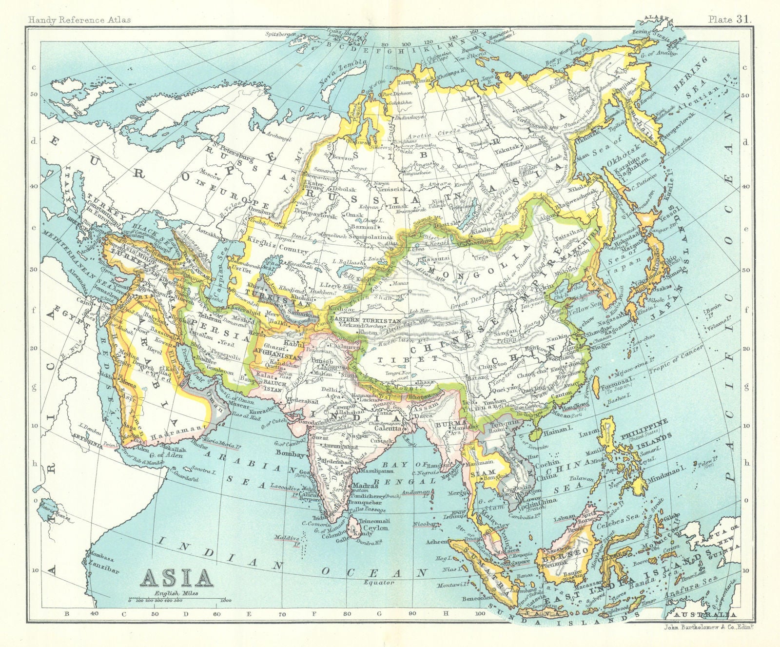 Asia. British India Siam Anam Hejaz. BARTHOLOMEW 1909 old antique map ...