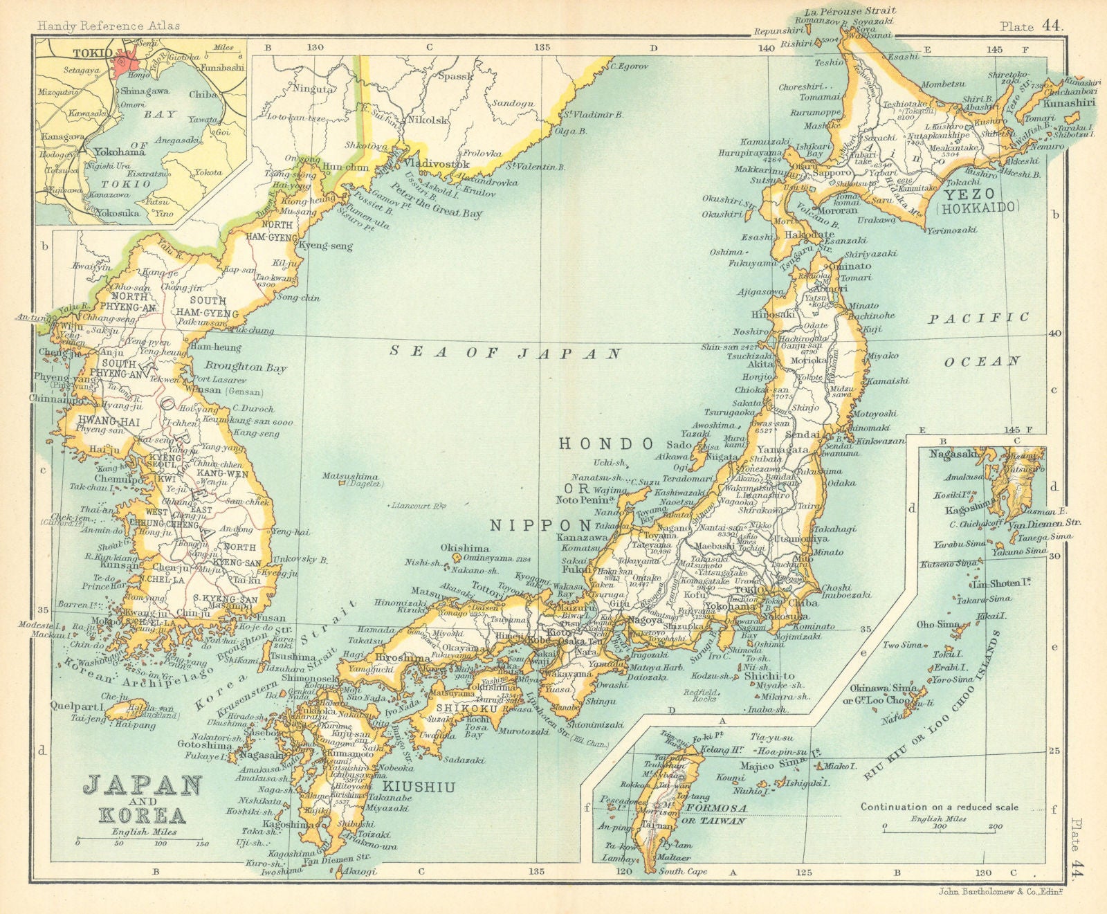 Japan and Korea including Formosa/Taiwan. East Asia. BARTHOLOMEW 1909 ...