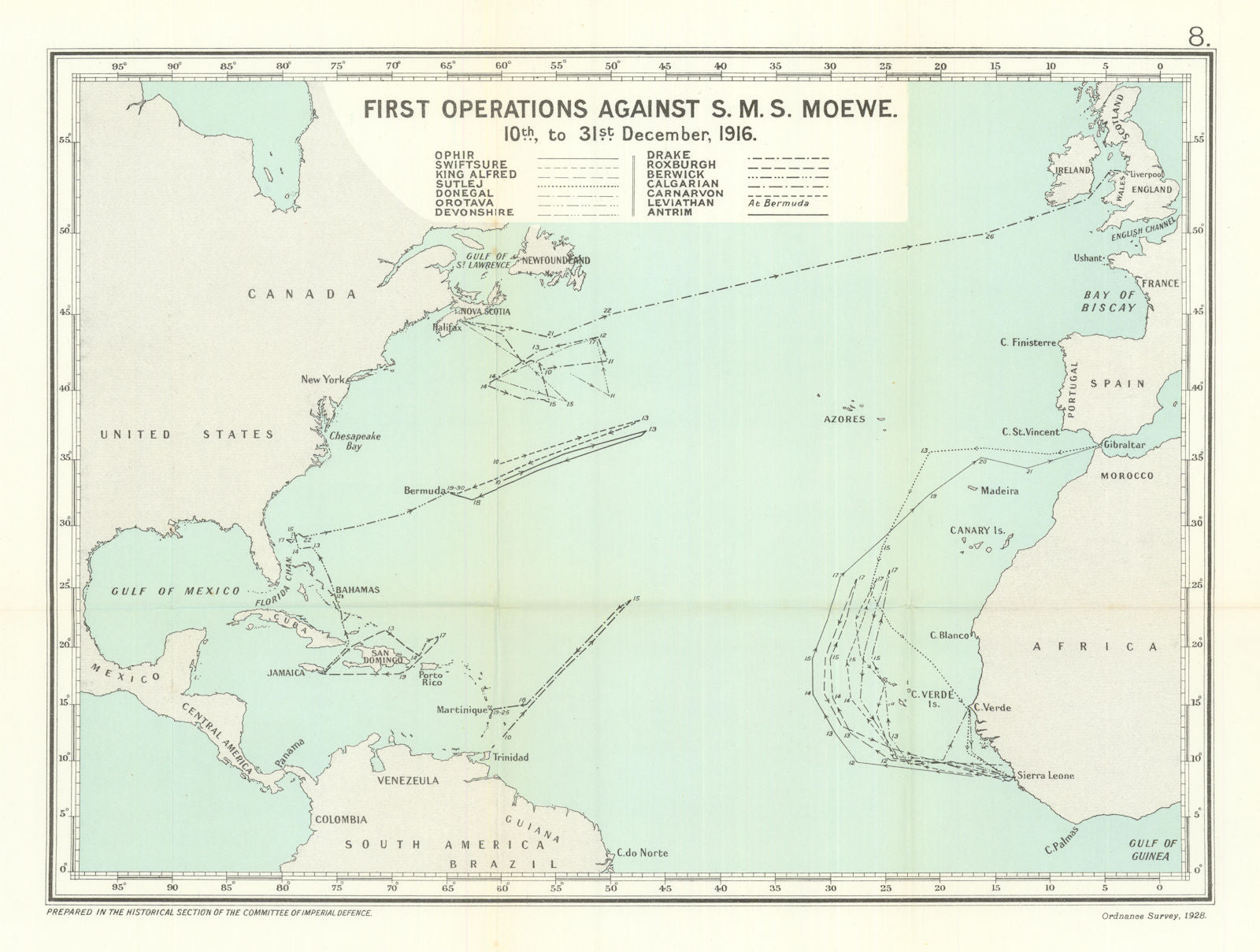 Operations against S.M.S. Möwe 10-31 December 1916. Atlantic Ocean. WW1 ...