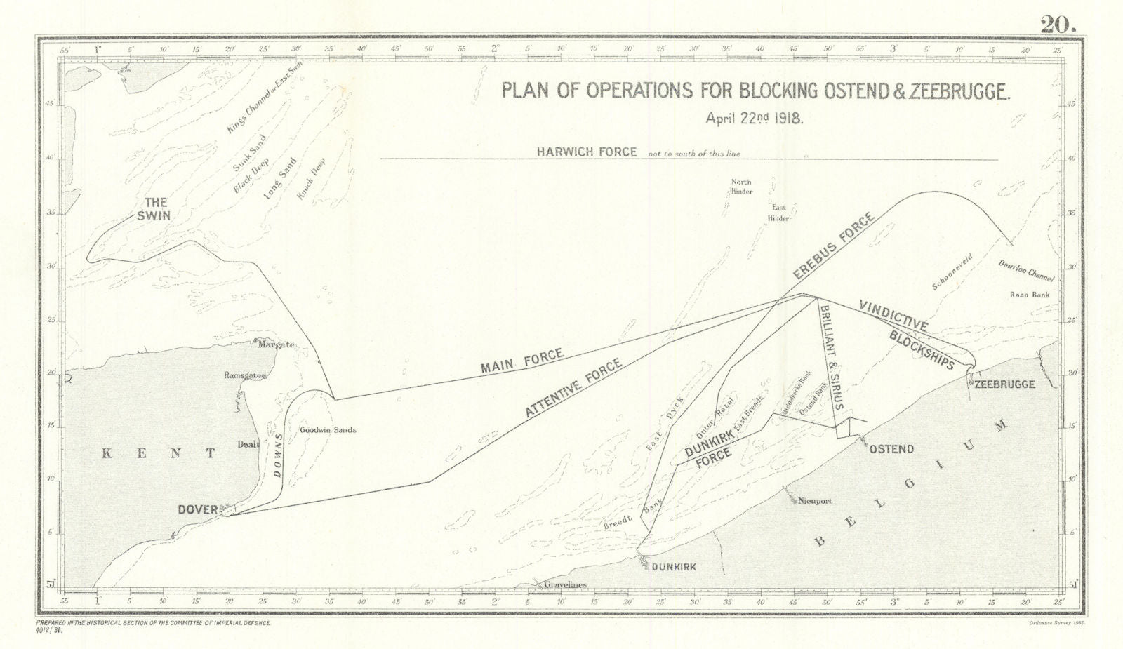 Ostend & Zeebrugge Raids operations plan 22 April 1918. First World War ...
