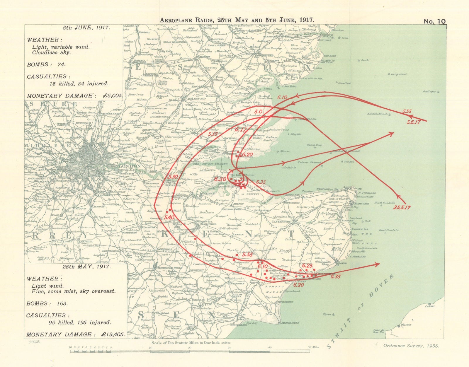 WW1 German Aeroplane Raids 25 May/5 June 1917 Sheerness Folkestone 1935 ...