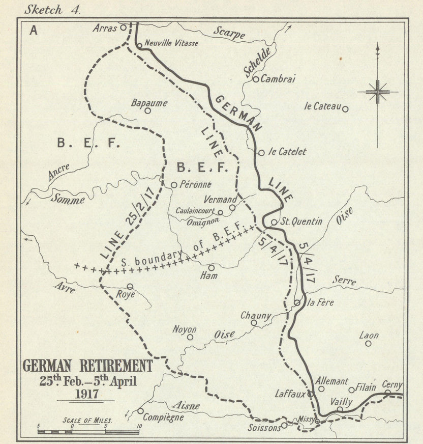German retreat to the Hindenburg Line, 25 February–5 April 1917. WW1 ...