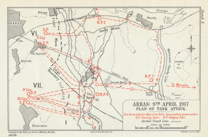 Battle of Arras. Plan of Tank Attack, 9 April 1917. First World War ...