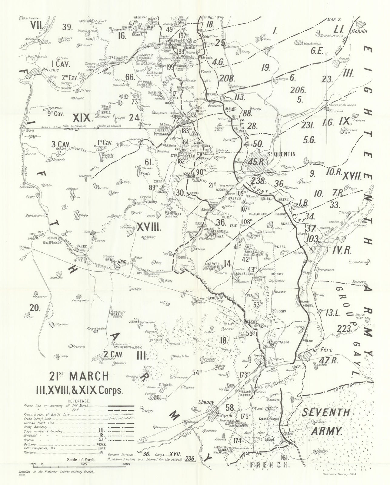 Operation Michael. 21 March 1918: III, XVIII, & XIX Corps. WW1 1935 old ...