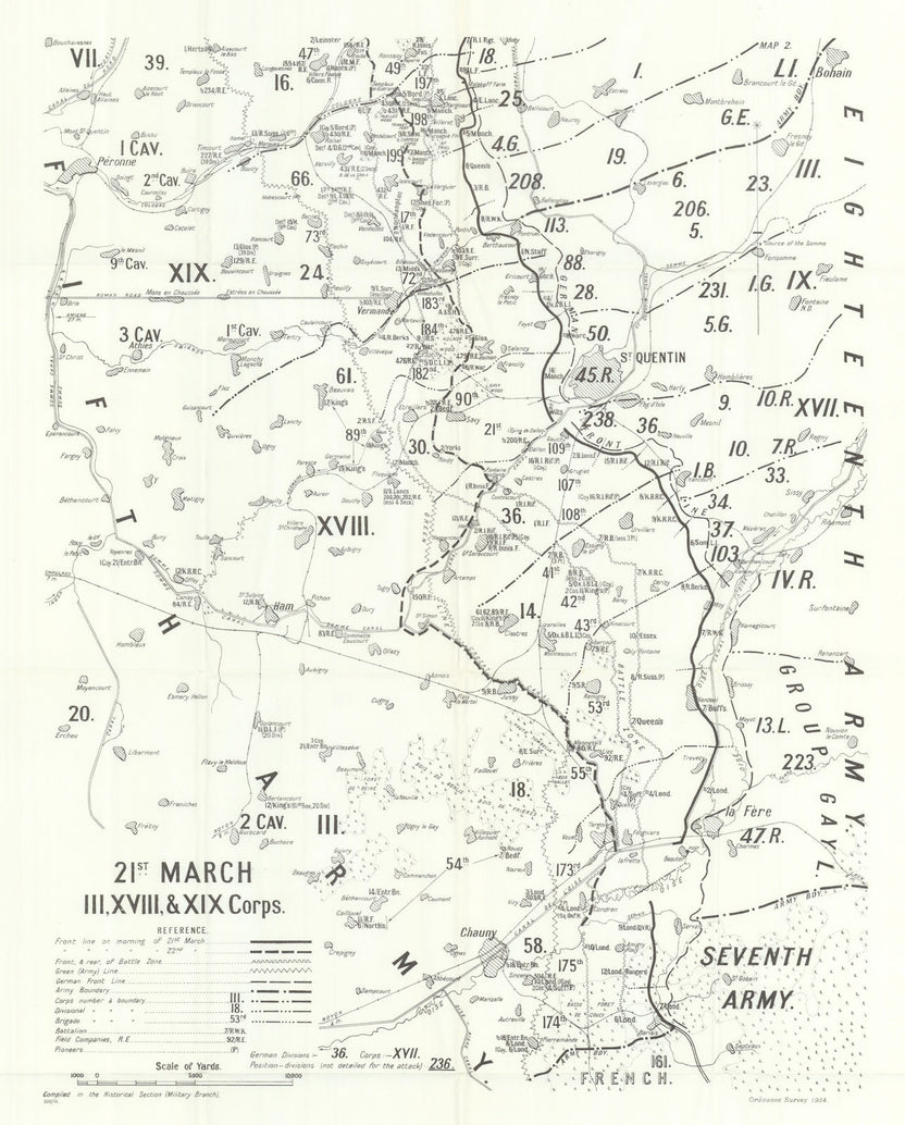 Operation Michael. 21 March 1918: III, XVIII, & XIX Corps. WW1 1935 old ...