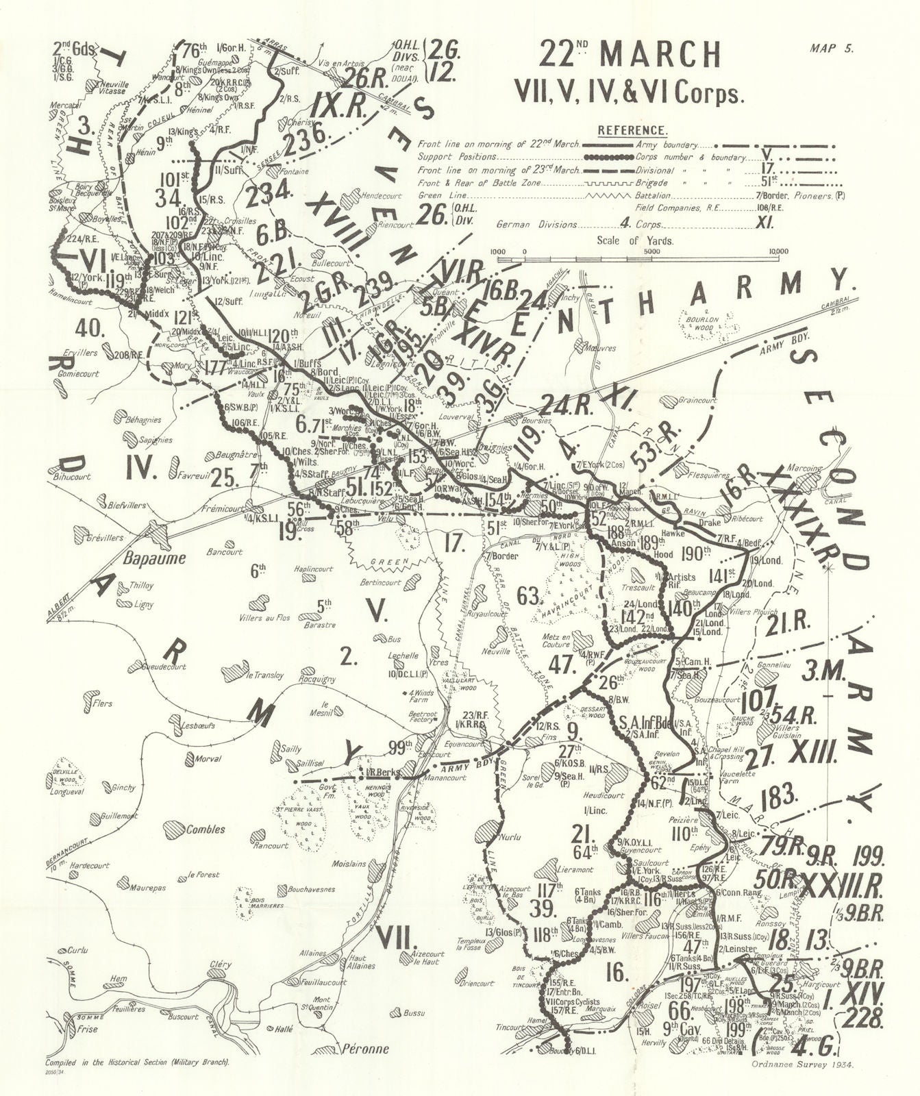 Operation Michael. 22 March 1918: VII, V, IV, & VI Corps. WW1 1935 old ...