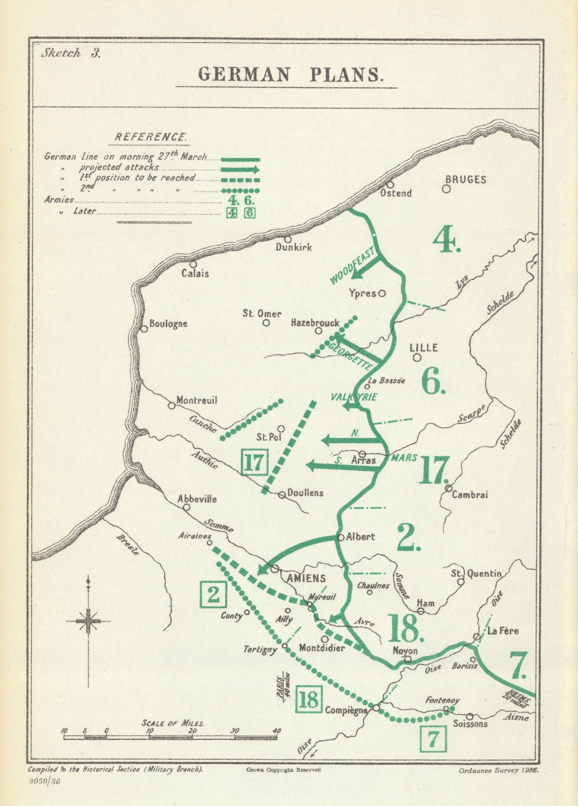 Kaiserschlacht. German Plans 1918. First World War 1937 old vintage map ...