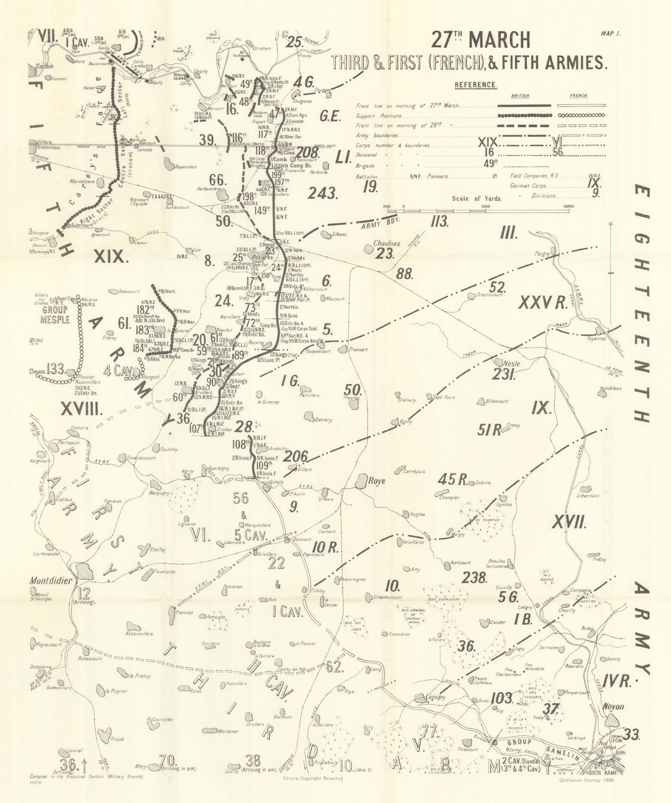 Operation Michael. 27 March 1918, 3rd & 1st (French) & 5th Armies. WW1 ...