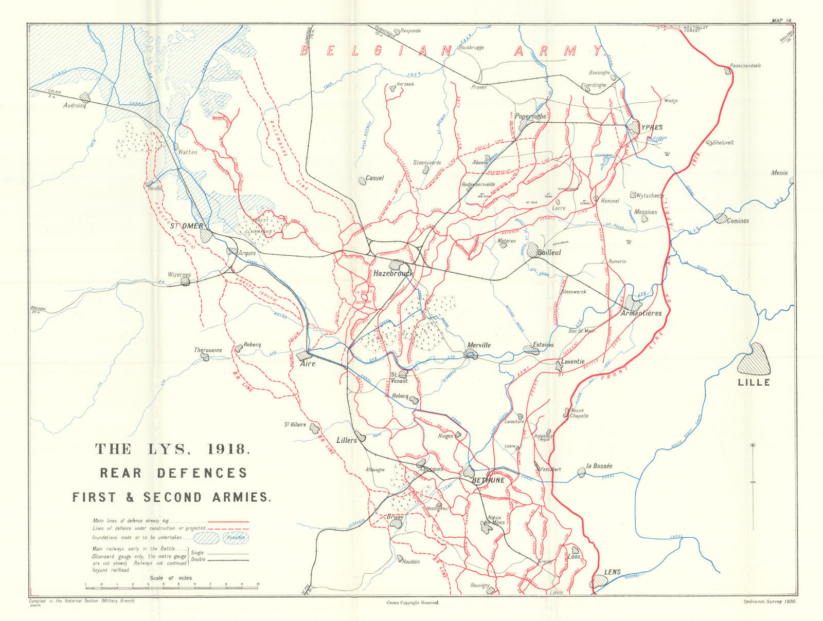 Battle of the Lys. Rear Defences, First & Second Armies 1918. WW1 1937 ...