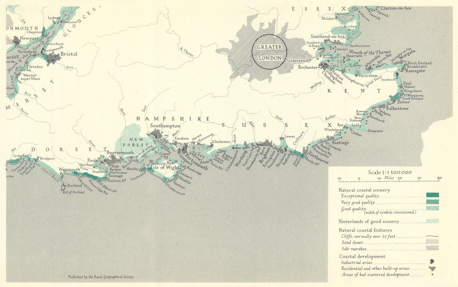 England South Coast coastal scenery classification & features. RGS 1946 ...