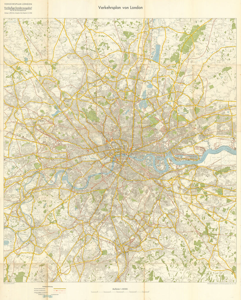 Verkehrsplan von London. Nazi Mil-Geo Sealion invasion transport map ...