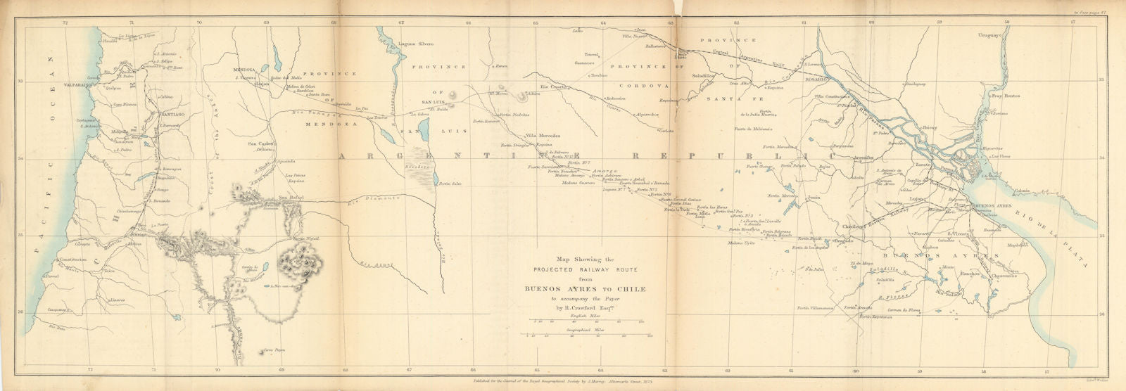 Projected Buenos Aires to Chile Railway Route. Robert Crawford. RGS ...