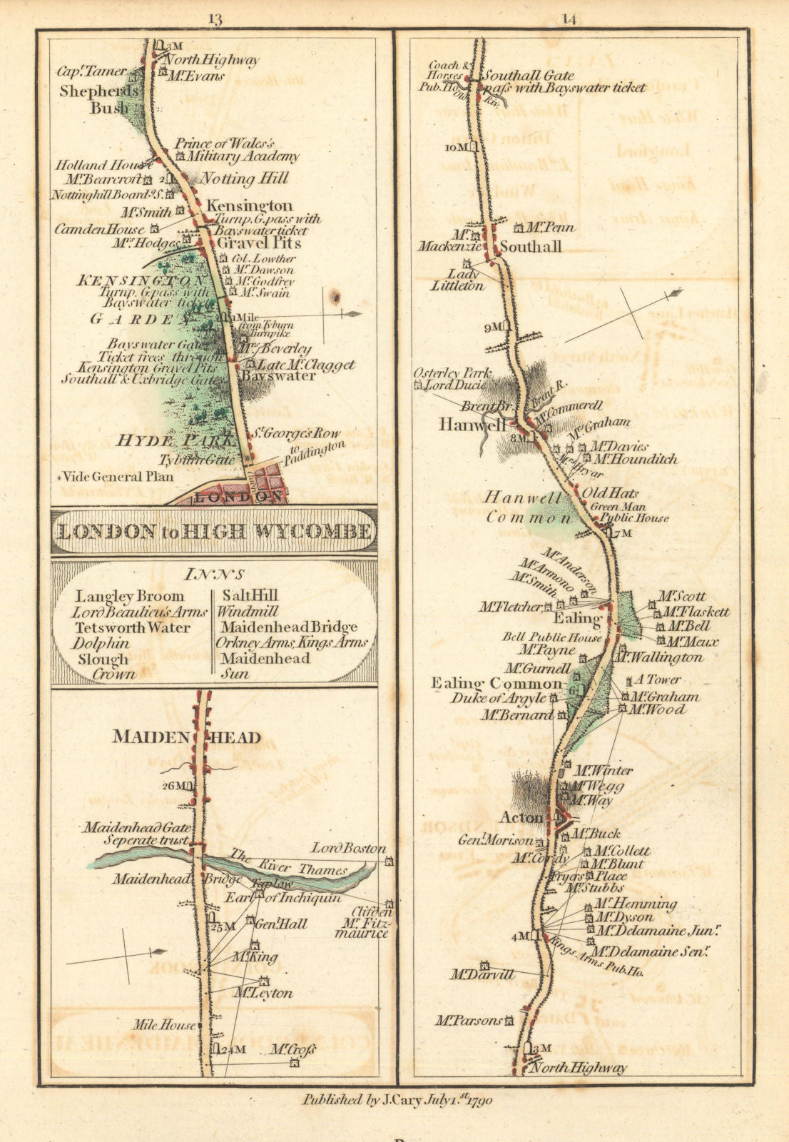 Maidenhead / Kensington—Shepherds Bush—Acton—Ealing. John Cary road map ...