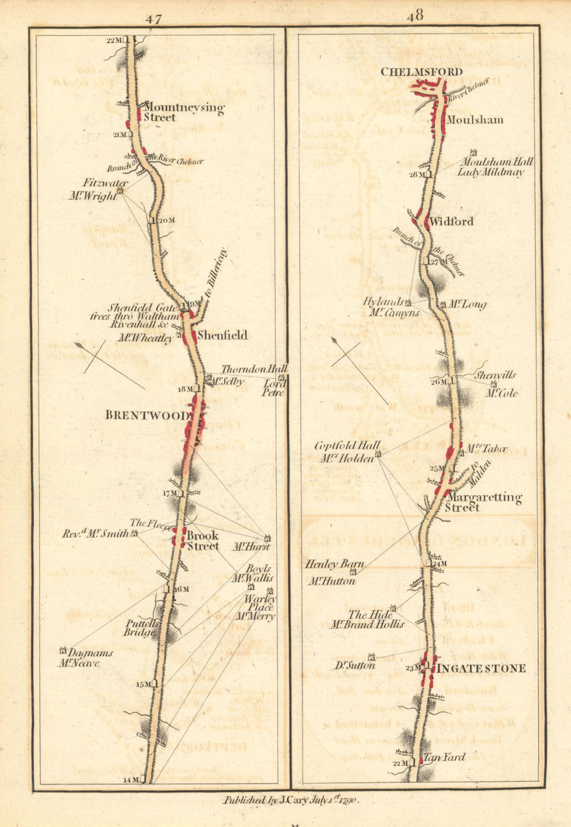 Brentwood—Shenfield—Ingatestone—Chelmsford. John Cary road strip map ...