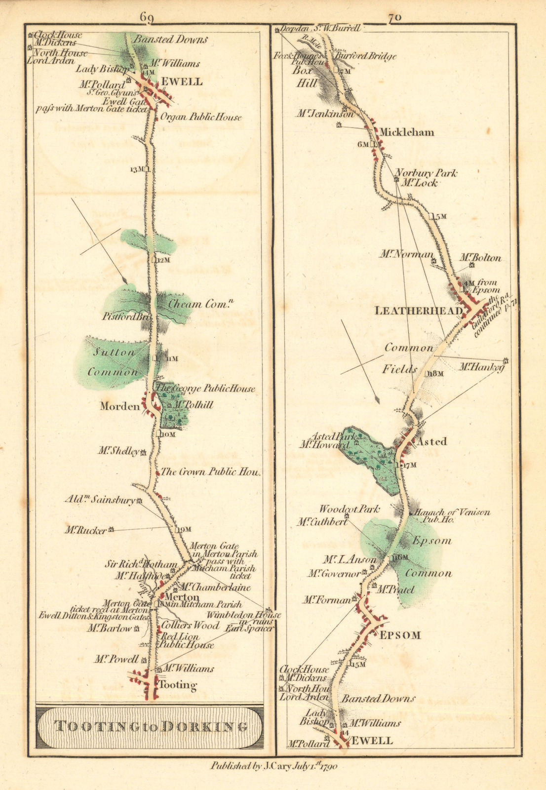 Tooting—Merton—Morden—Epsom—Ashtead—Leatherhead—Box Hill. Cary road map ...
