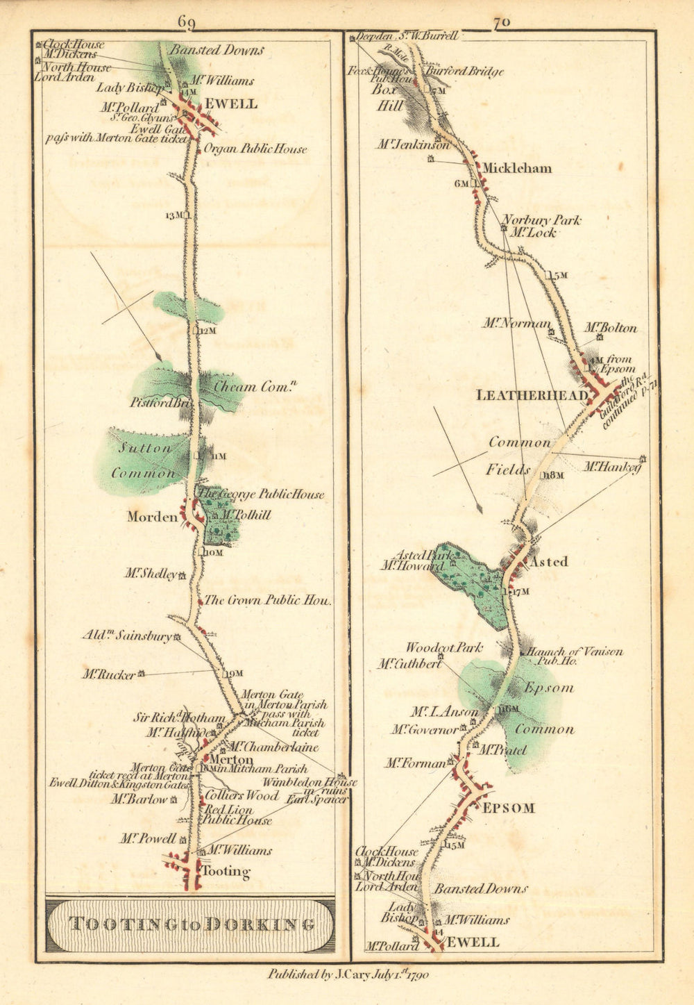Tooting—Merton—Morden—Epsom—Ashtead—Leatherhead—Box Hill. Cary road map ...
