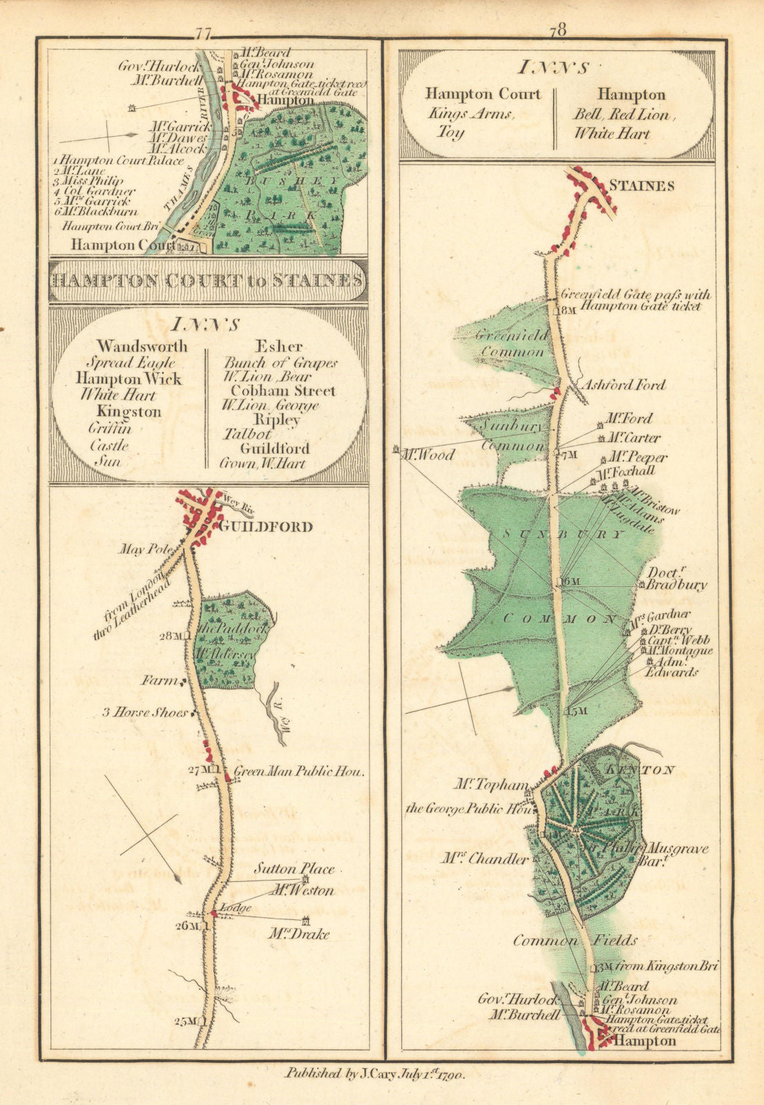 Guildford / Hampton—Kenton—Sunbury—Staines. John Cary road strip map ...