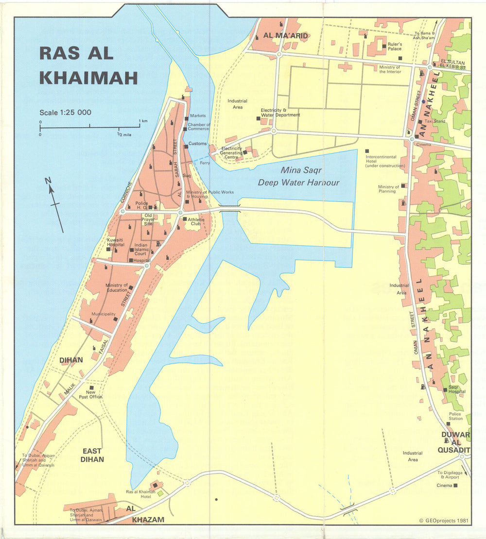 Vintage Ras Al Khaimah town city plan, United Arab Emirates GEOprojects ...