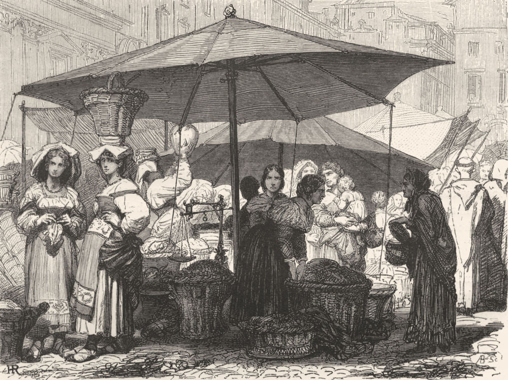 ROME. The Market of the Piazza Navona 1872 old antique vintage print ...