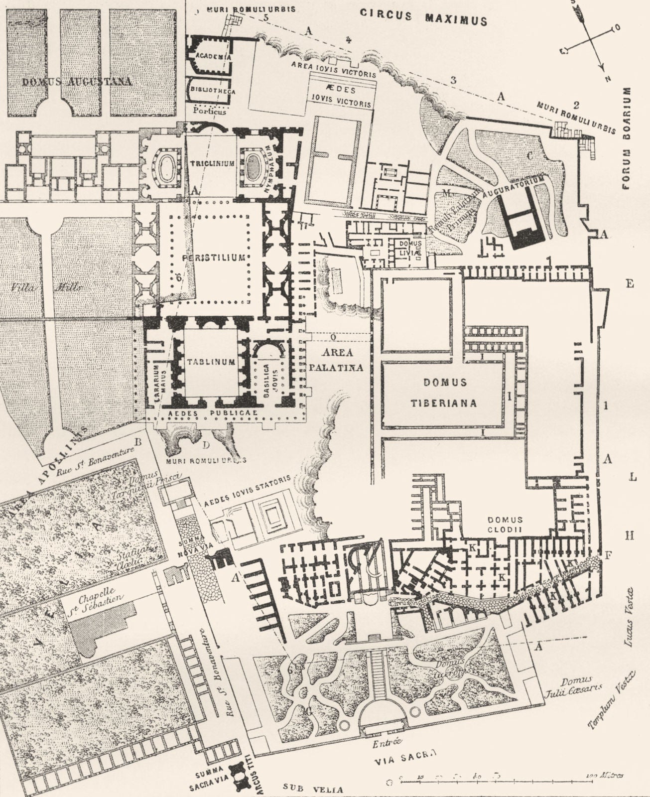ROME. Plan of Excavations, Palatine 1872 old antique vintage map chart ...