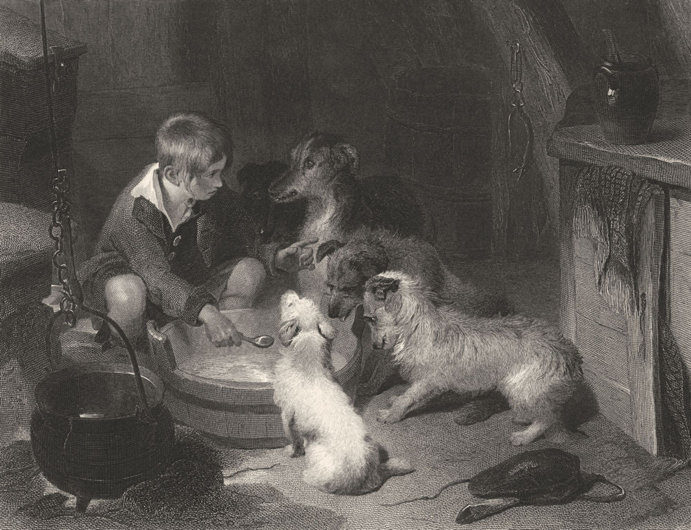 FOOD. Breakfast Party-Landseer Finden c1880 old antique vintage print ...