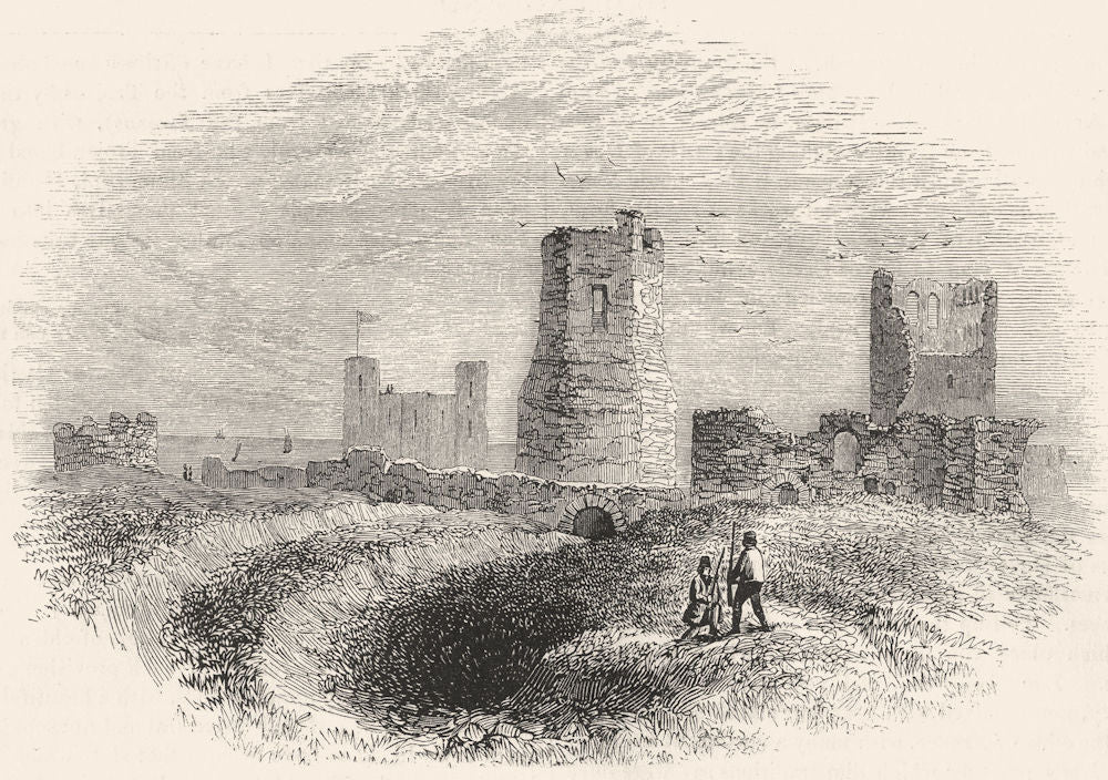 DOVER CASTLE. Roman Lighthouse, Church & Trench 1845 old antique print ...