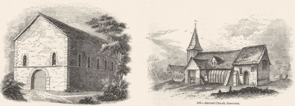 CHURCHES. St Marys Chapel, Kingston; Church, Greensted 1845 old antique ...