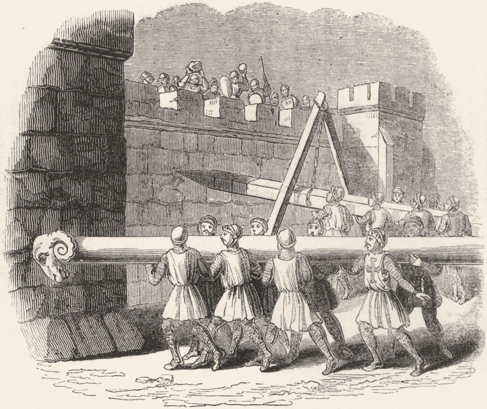SIEGES. Battering-Ram in use 1845 old antique vintage print picture ...