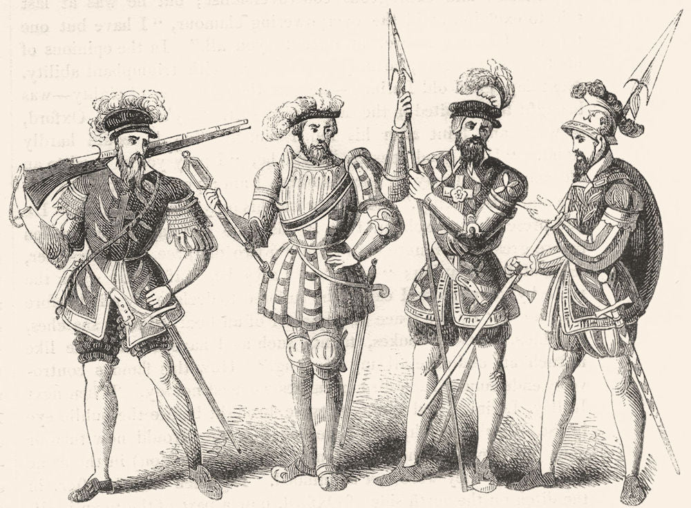 MILITARIA. Military costume, Henry VIII 1845 old antique vintage print ...