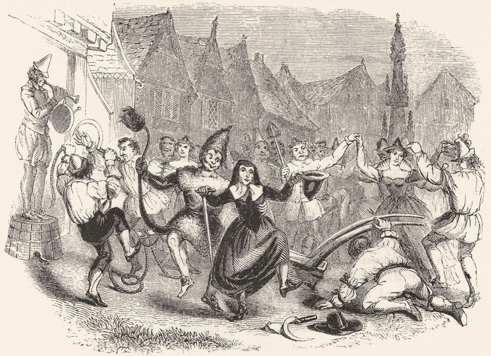FARMING. Plough. Dance of Bessy & Clown 1845 old antique vintage print ...
