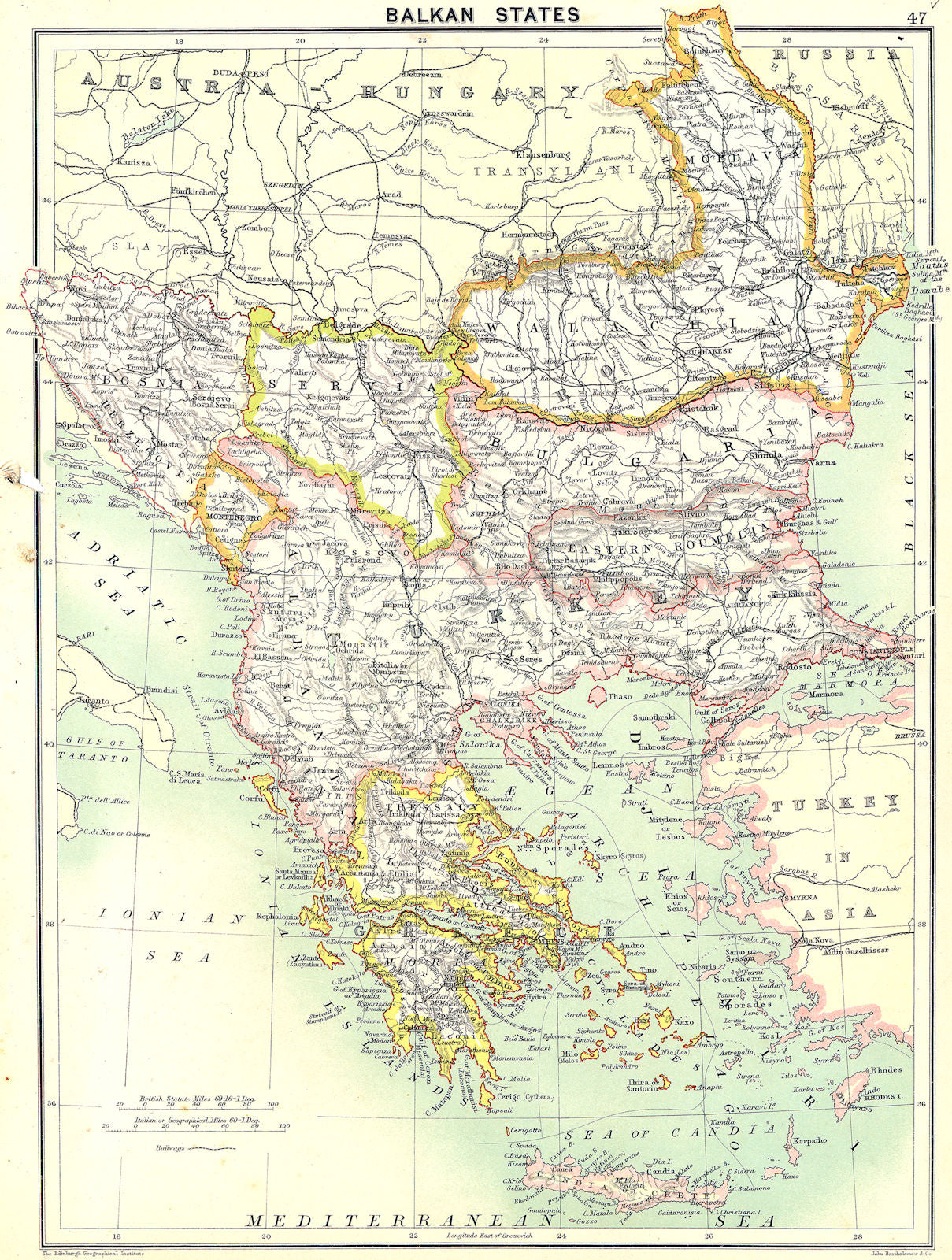 MAPS. Balkan States 1900 old antique vintage plan chart ...