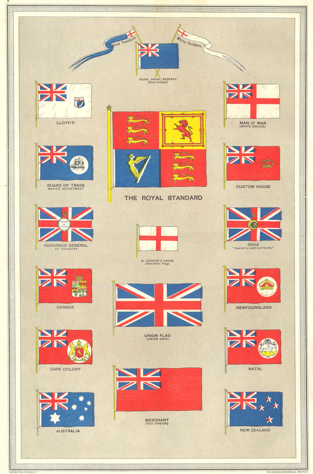 BRITISH EMPIRE FLAGS. Union Jack Red White Ensign Lloyd's Royal ...