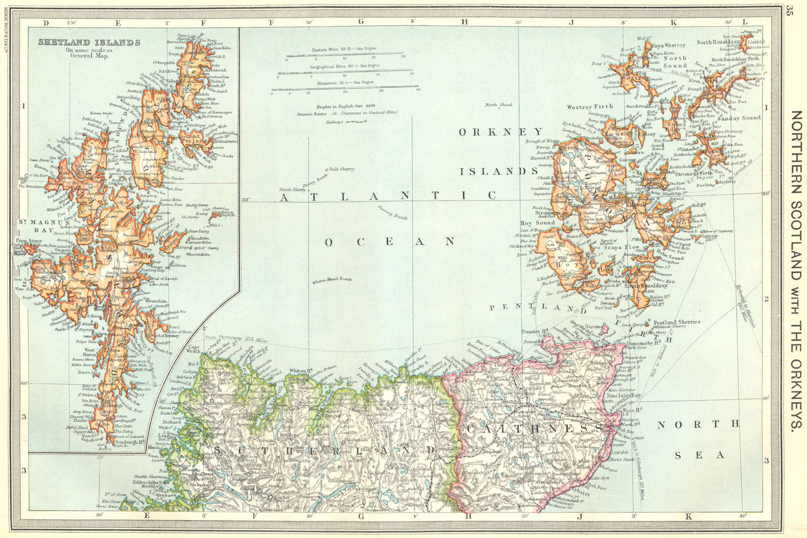 SCOTLAND. Northern with Orkneys; map of Shetland Islands 1907 old ...