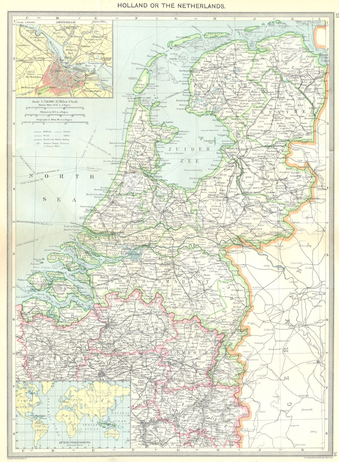 NETHERLANDS. maps of Amsterdam; Dutch Possessions 1907 old antique ...