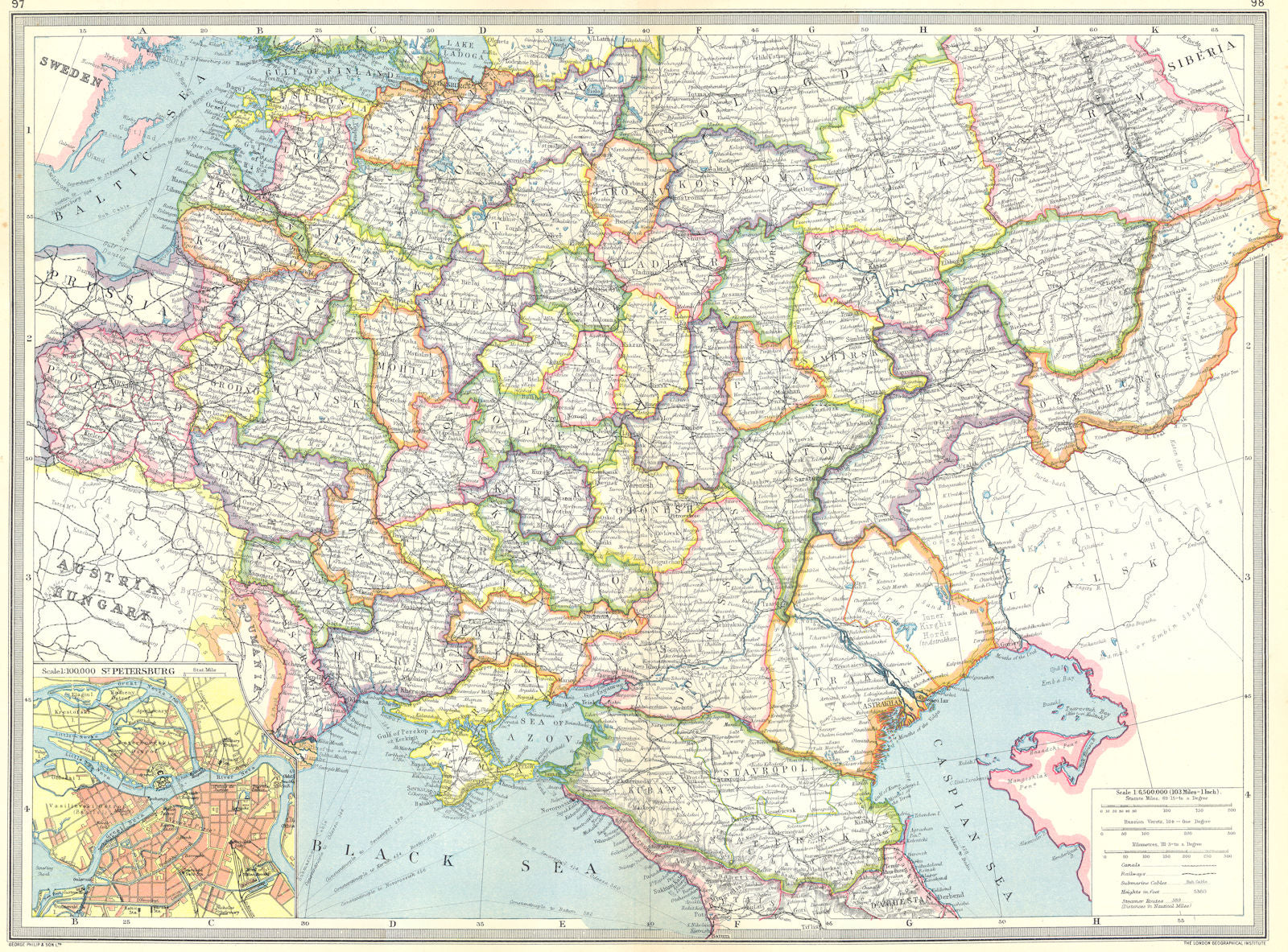 RUSSIA. Central & south; map of St Petersburg 1907 old antique plan ...