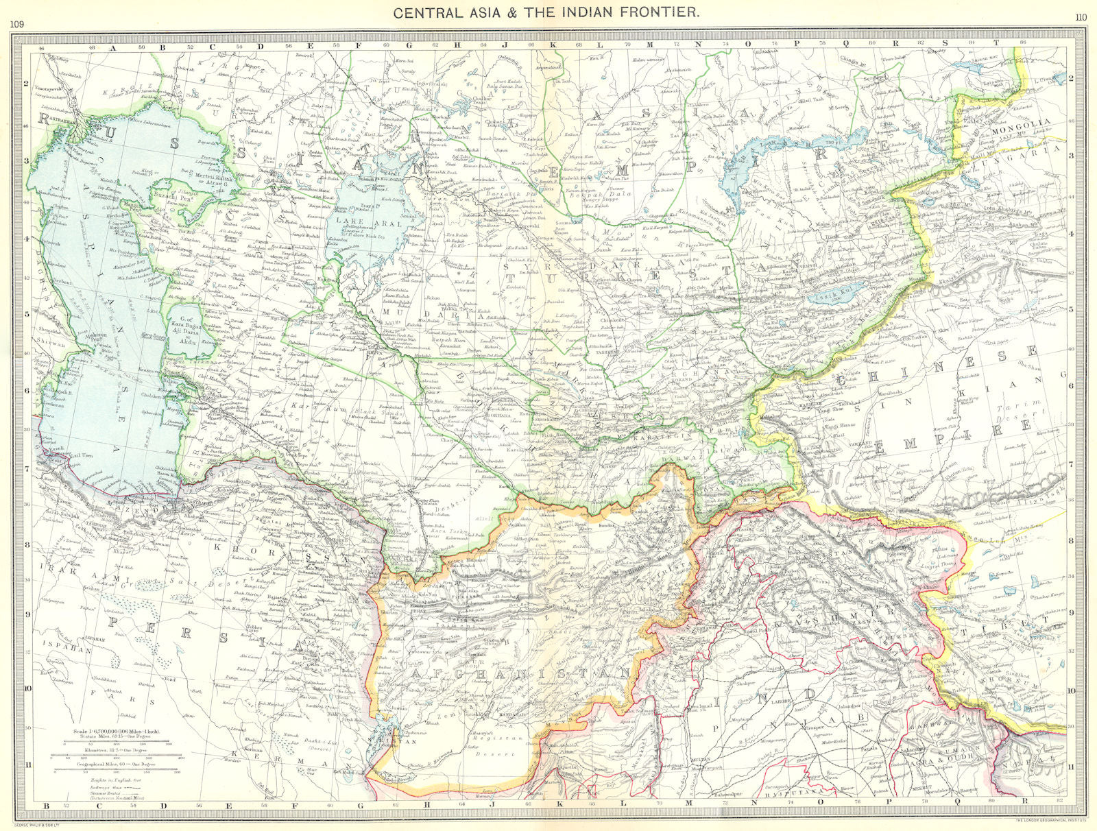 ASIA. Central Asia and the Indian Frontier 1907 old antique map plan ...