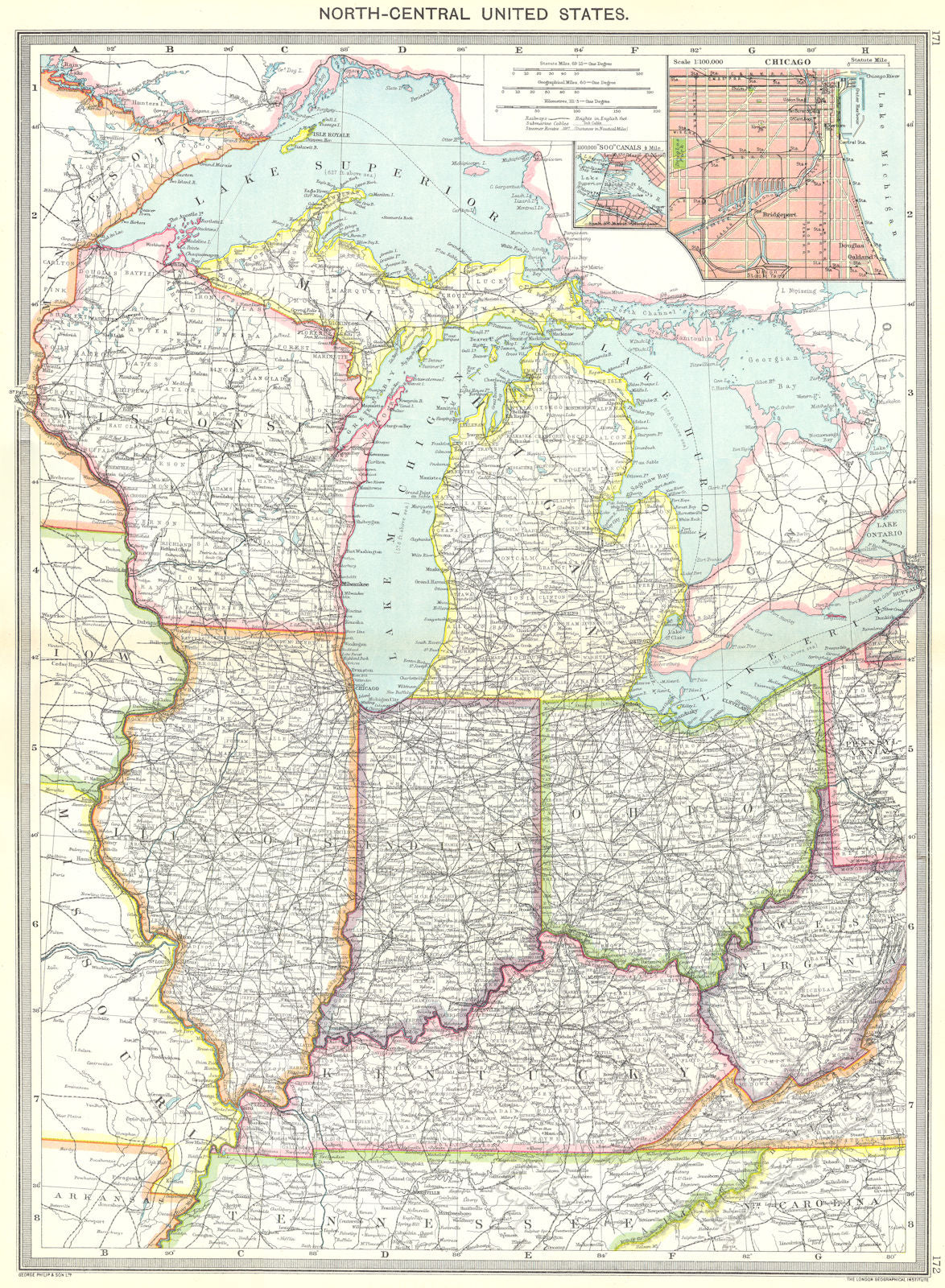 USA. Mid West. maps of Chicago; Soo canals 1907 old antique plan chart ...