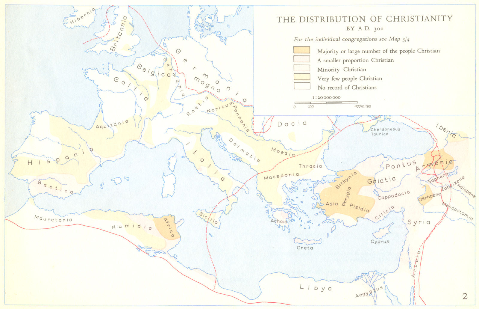 CHRISTIANITY.The Distribution of Christianity 1958 old vintage map plan ...