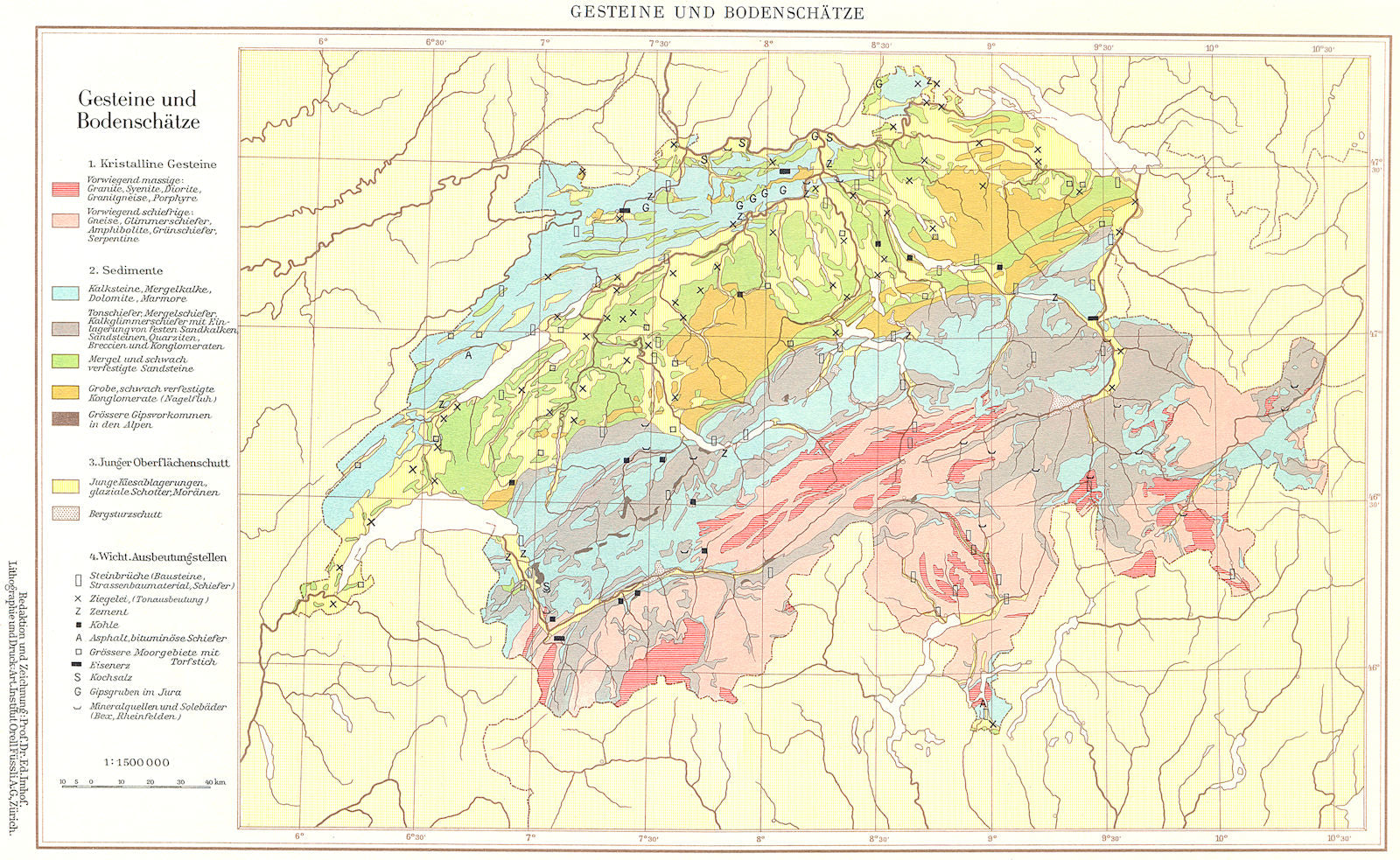 SWITZERLAND.Schweiz;Gesteine Und Bodenschatze. Geological 1958 old ...