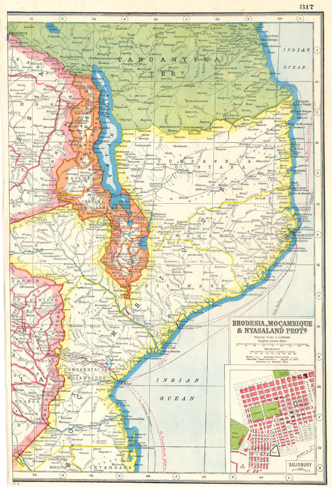 MOZAMBIQUE.Malawi Rhodesia Nyasaland.Inset Salisbury Harare.Moçambique ...