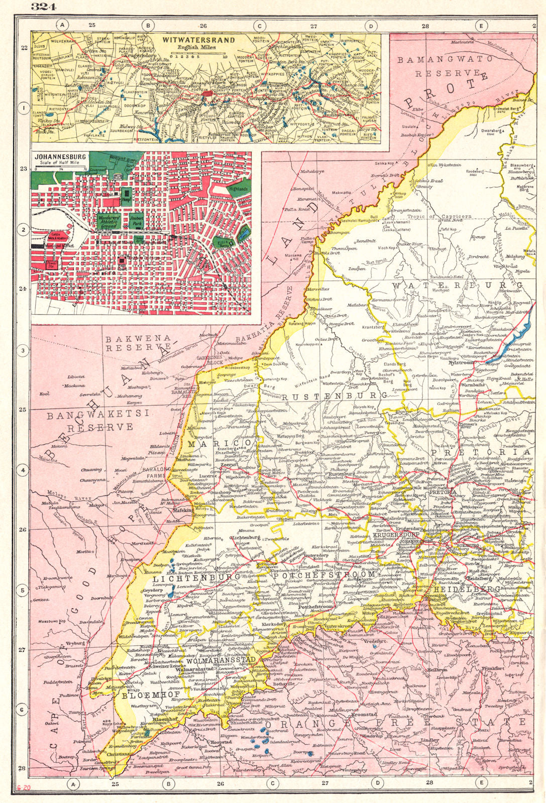 TRANSVAAL WEST. SOUTH AFRICA. Inset Witwatersrand; Johannesburg 1920 ...