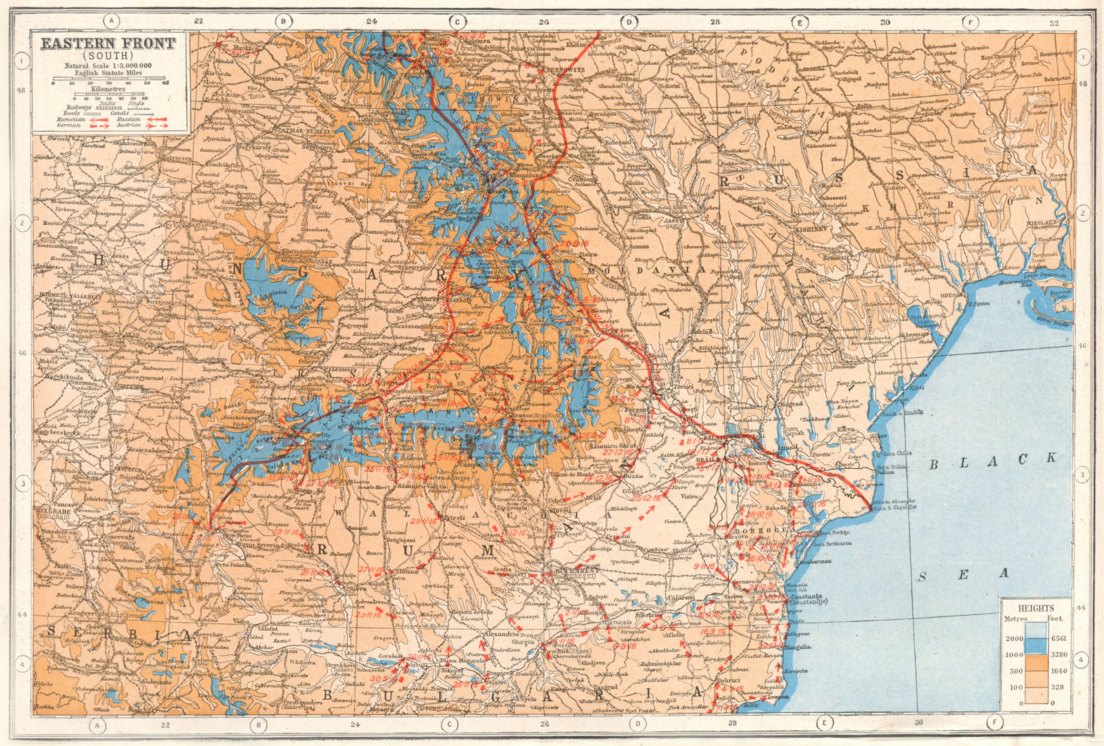 WW1 EASTERN FRONT.Romania Hungary Ukraine Moldova battle lines 1916 ...