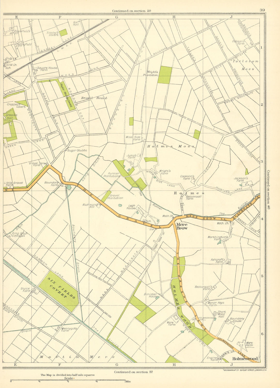 LANCASHIRE 6 Fields Covert Mere Brow Holmeswood Holmes Moss Tarleton ...