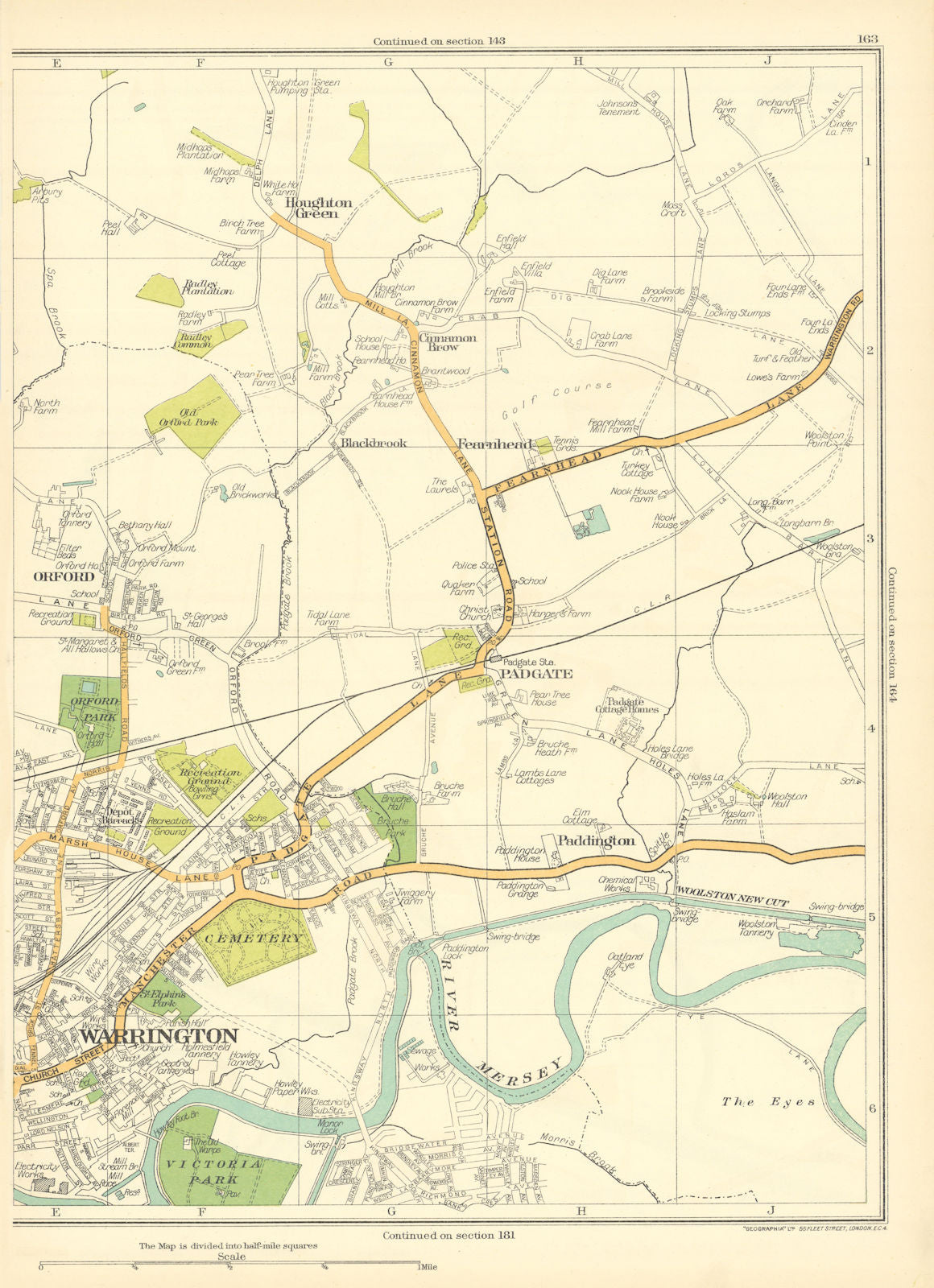 WARRINGTON Orford Padgate Paddington Fearnhead Houghton Green 1935 old ...